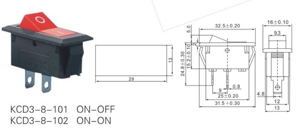 20A 125VAC / 15A 250VAC Durable ON-OFF AC Rocker Switch 2 Pin - DAIER