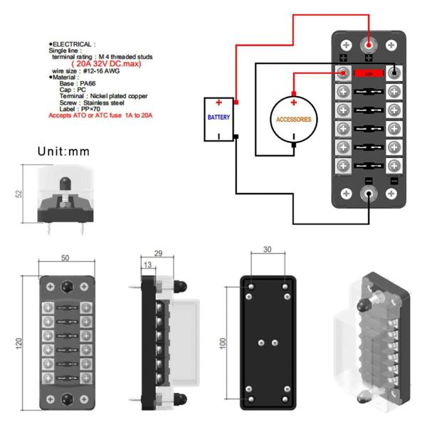 FB-1901 6 Way Fuse Block With Negative Bus - DAIER