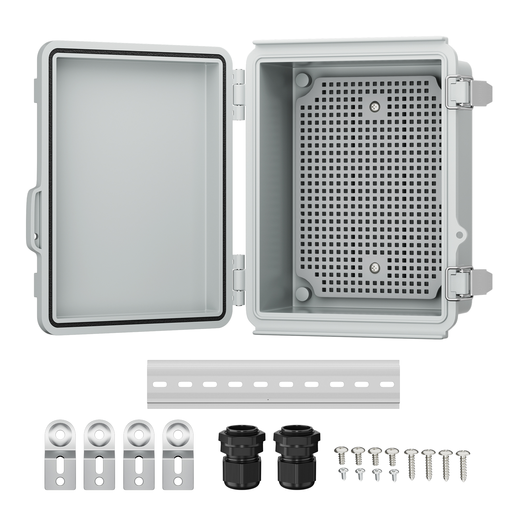 IP67 Weatherproof Plastic Outdoor Electrical Enclosure Box - 8.7"x6.7"x4.3" - With Mounting Plate