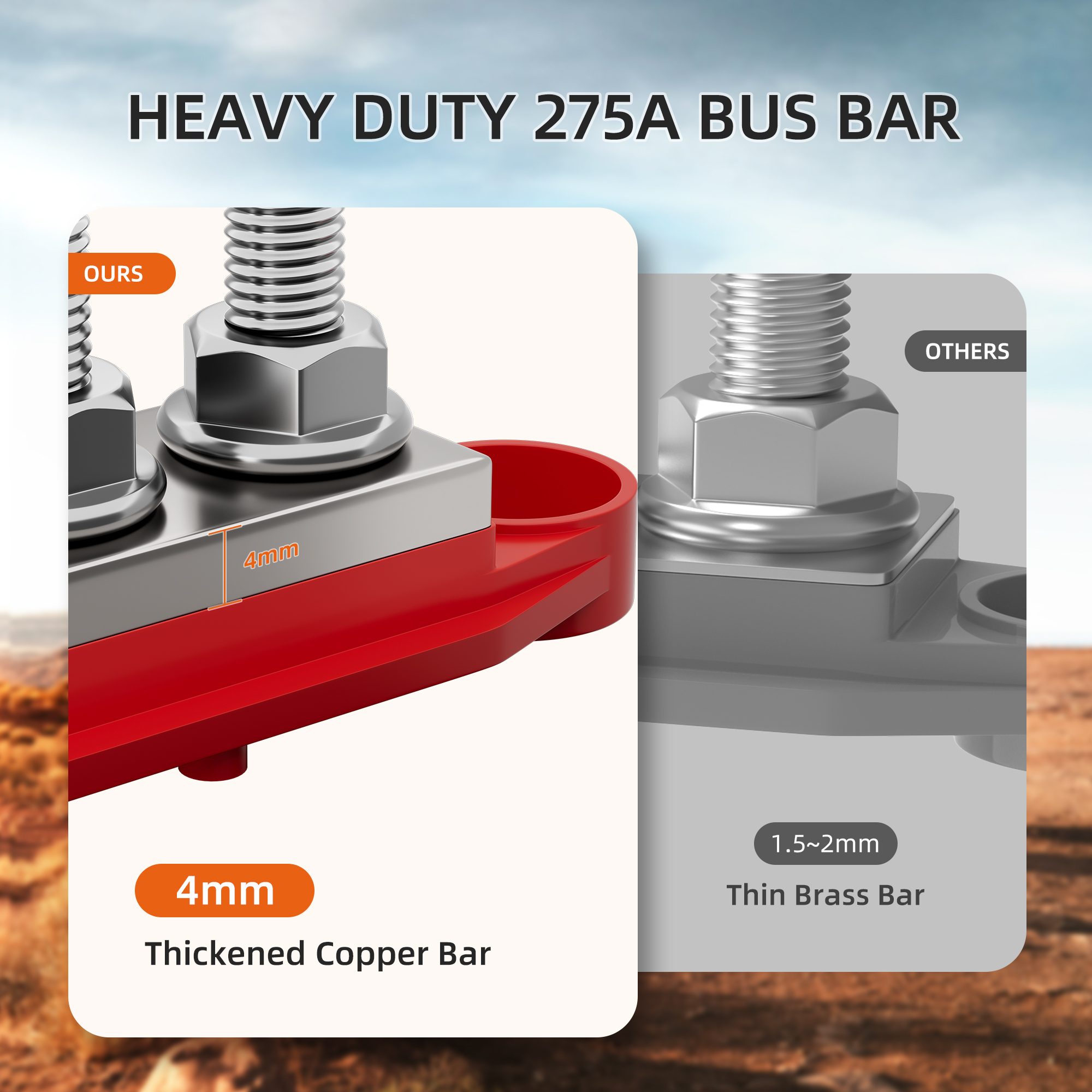 275A 48VDC M10(3/8") 5 Stud Bus Bar With Protect Cover