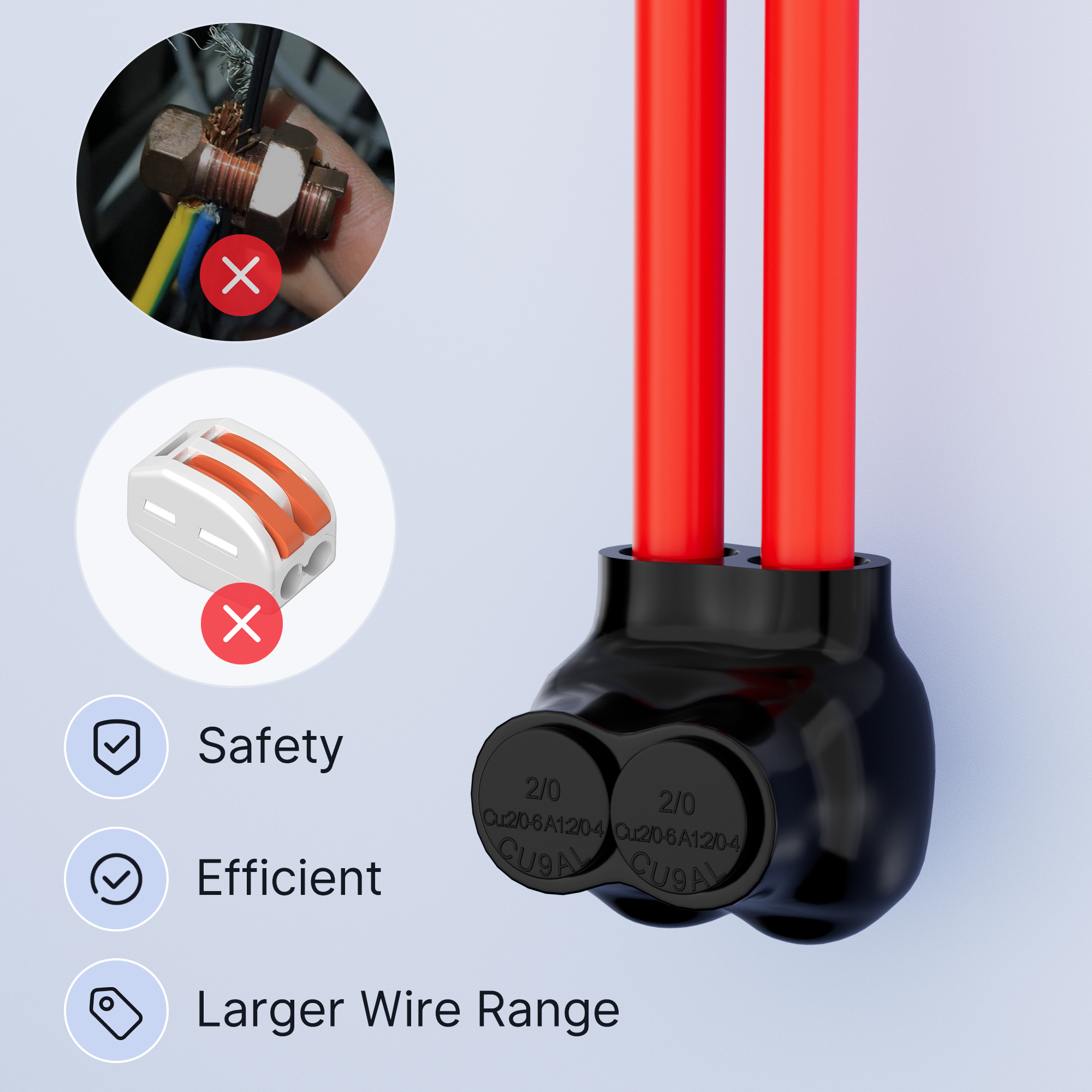 2/0-6AWG 2 Port Single Side Pre-Insulated Multi-Tap Connector