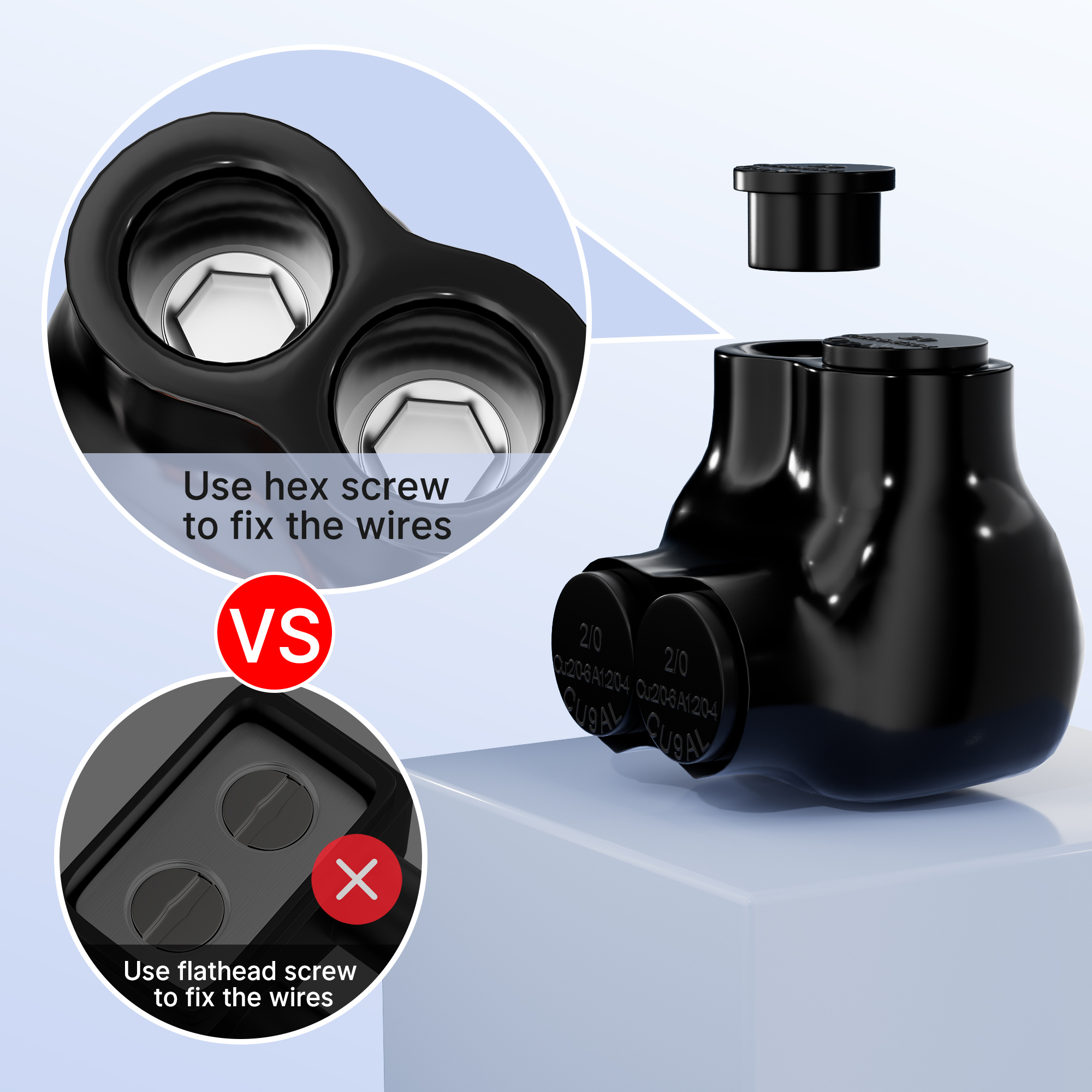 2/0-6AWG 2 Port Single Side Pre-Insulated Multi-Tap Connector