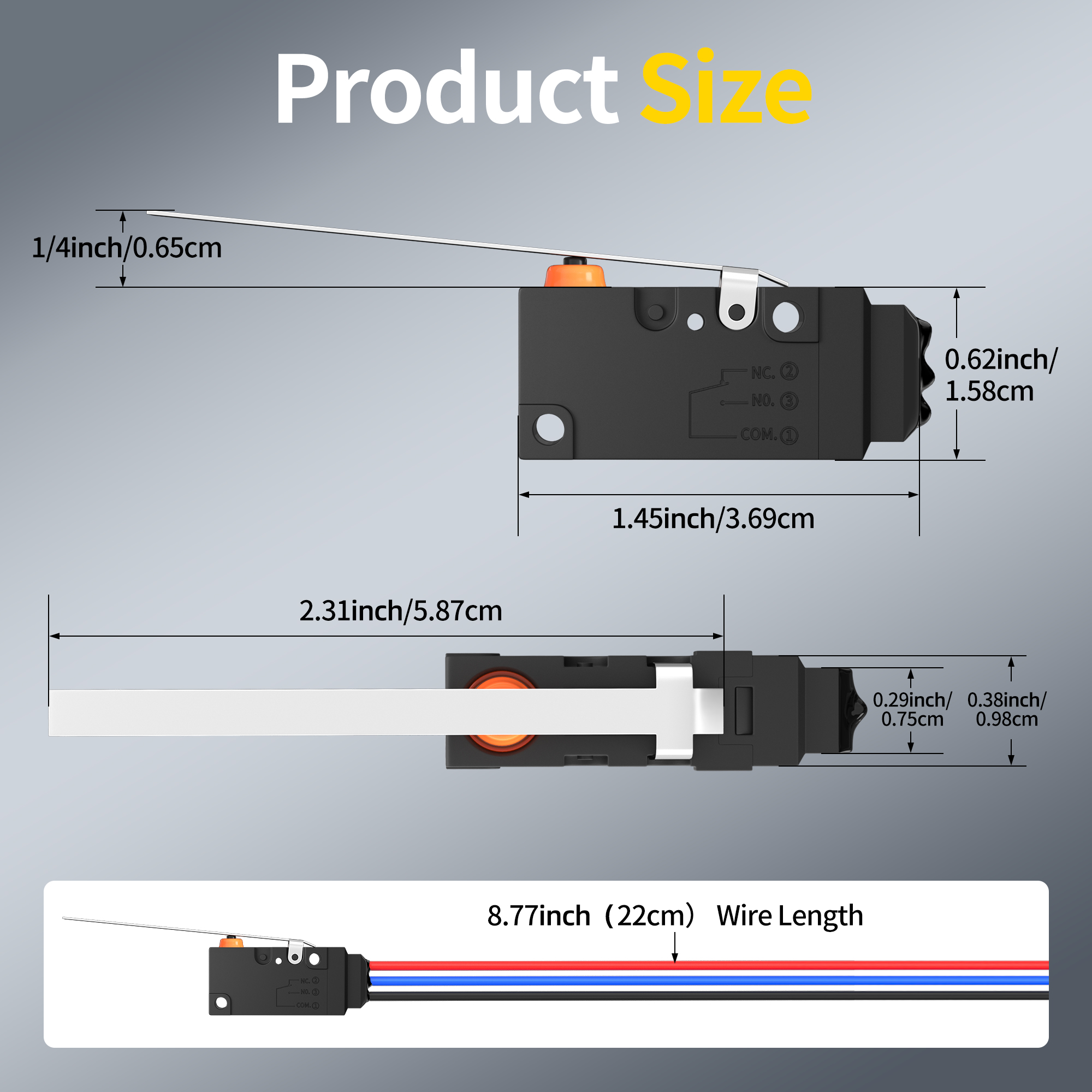 10A 125/250V IP67 3 Pin SPDT Micro Limit Switch With Long Lever And Pre-Wired
