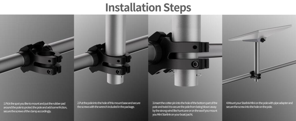 Starlink Mini Pole Mount Kit With Aluminum Alloy Extended Pipe Fits ...
