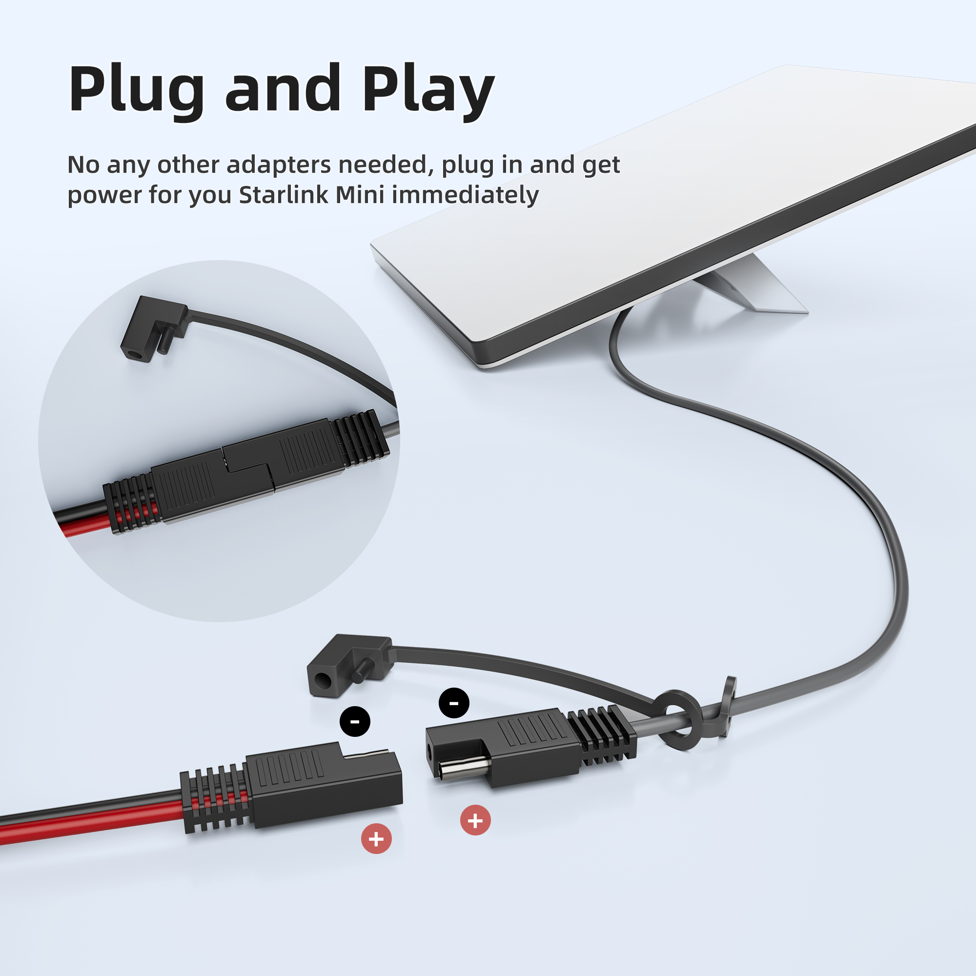 Starlink Mini SAE To DC Plug Adapter Power Cable - 18AWG - 3.28FT/1M