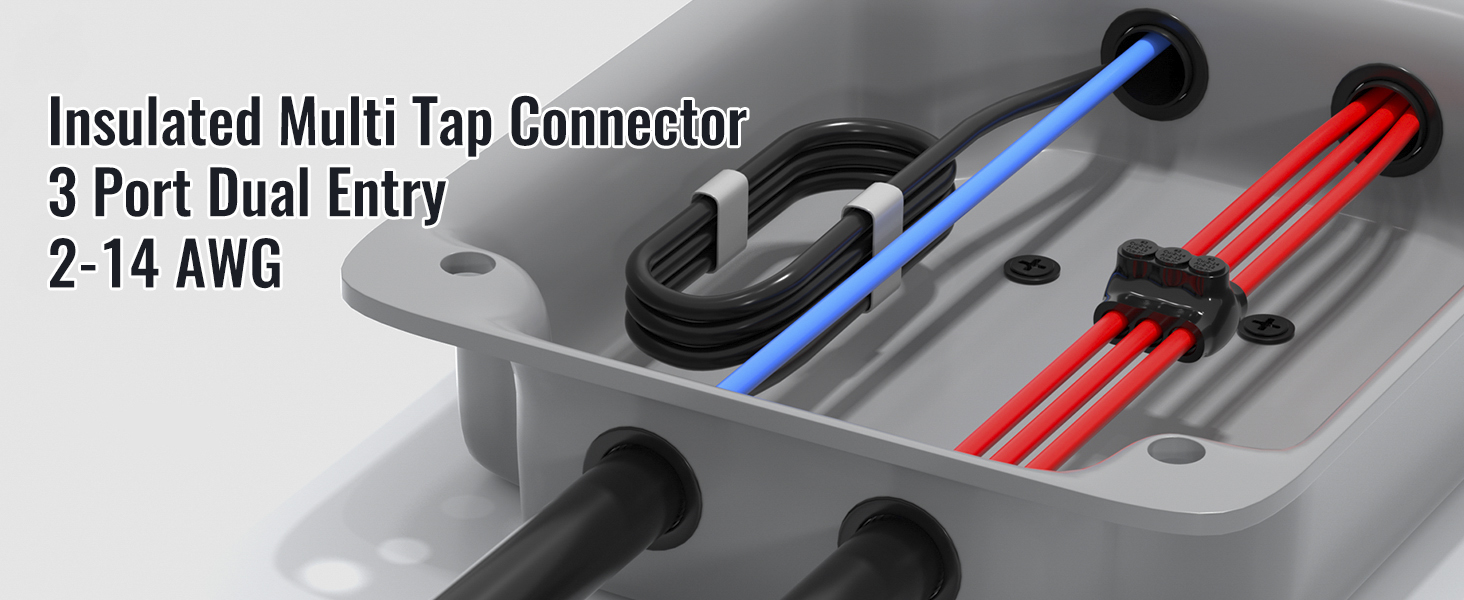 2 AWG - 14 AWG 3-Port Dual-Sided Entry Insulated Tap Connector