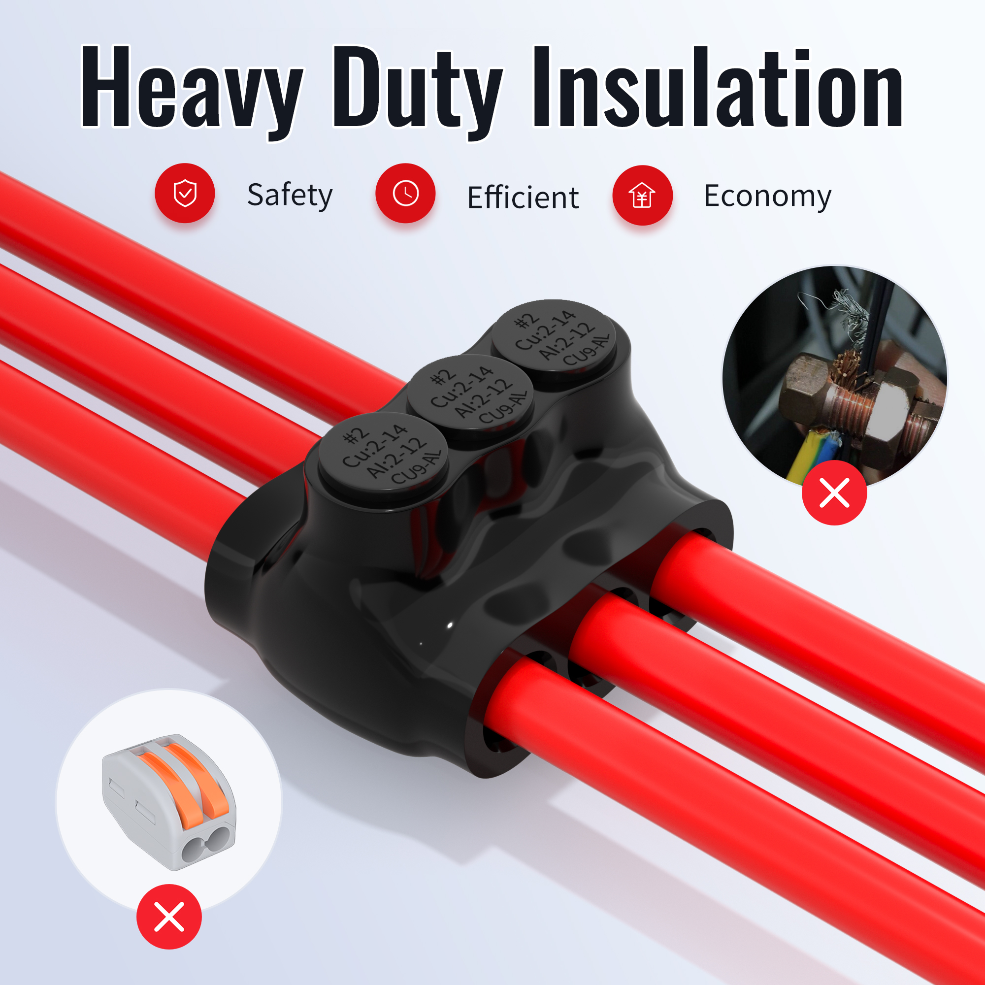 2 AWG - 14 AWG 3-Port Dual-Sided Entry Insulated Tap Connector