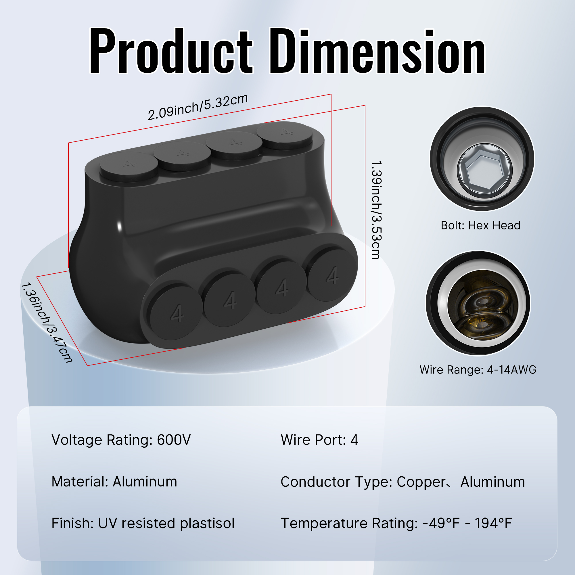 4 AWG - 14 AWG 4 Port Single-Sided Entry Pre-Insulated Multi Tap ...
