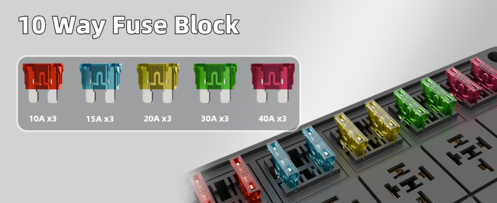 Automotive Pre-Wired 10 Way Fuse Relay Box With ATC/ATO Fuses And Relays