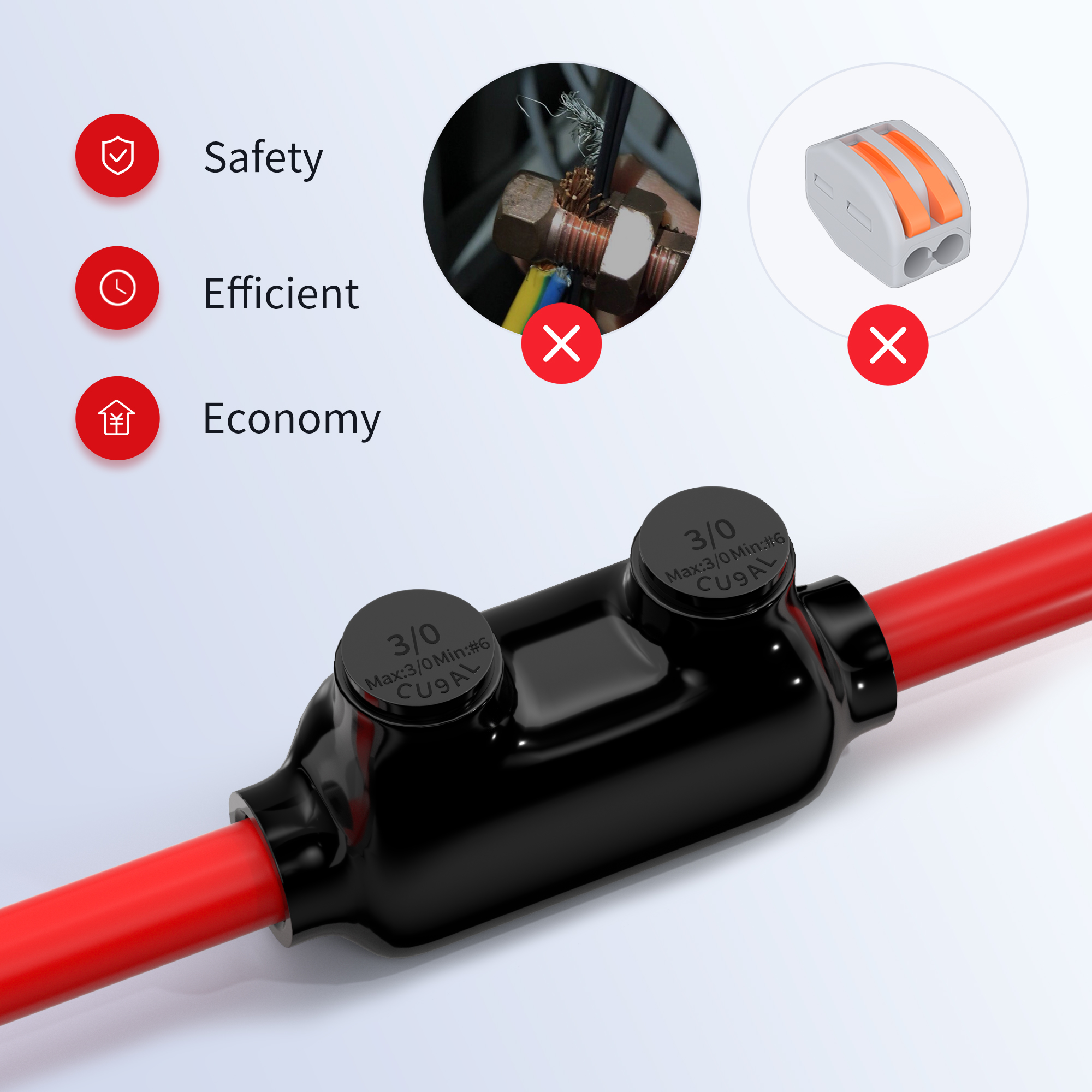 3/0 AWG - 6 AWG 2-Port Inline Splice Multi-Tap Pre-Insulated Connector