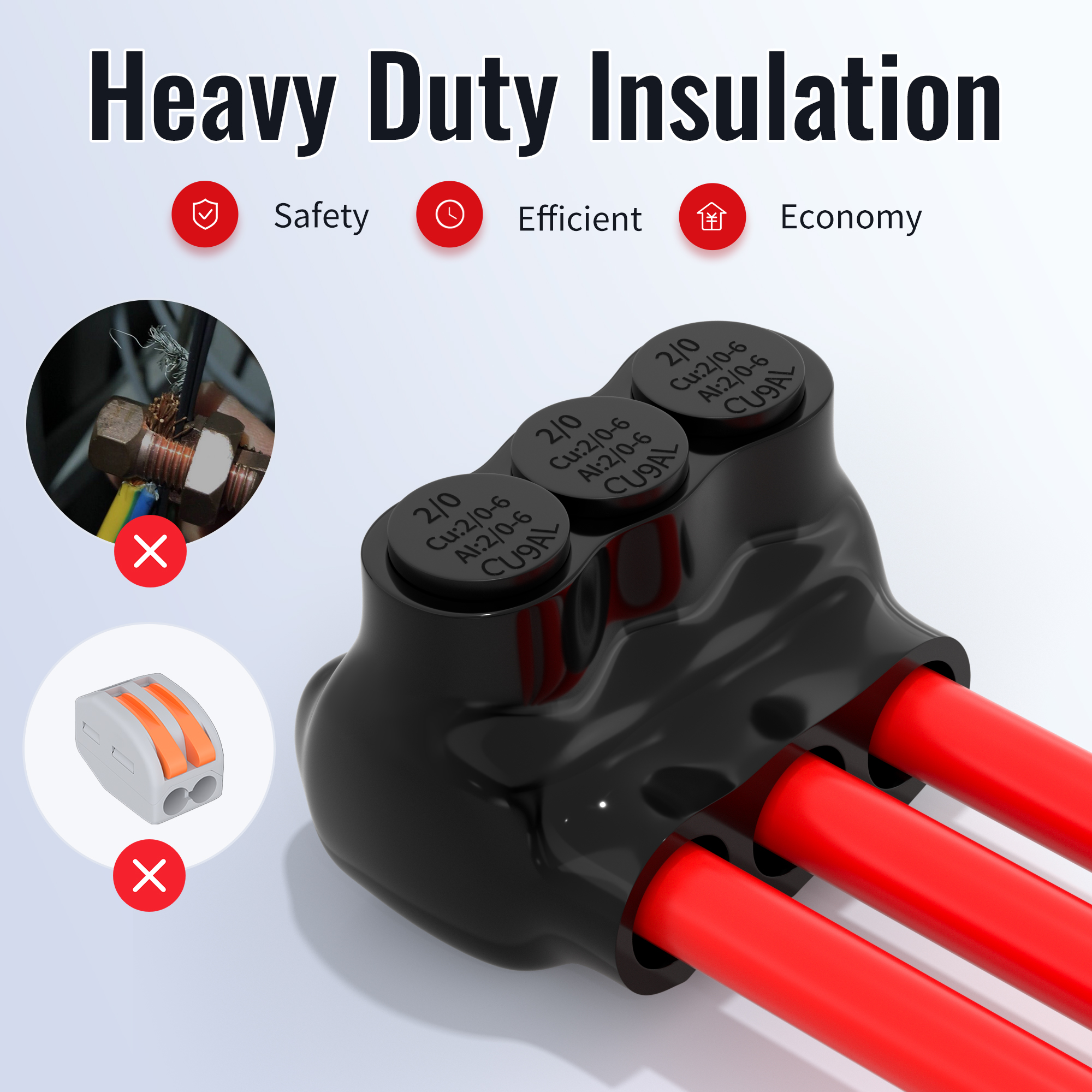 3-Port Insulated Multi-Tap Connector - Single-Sided Entry - 2/0 AWG - 6 AWG