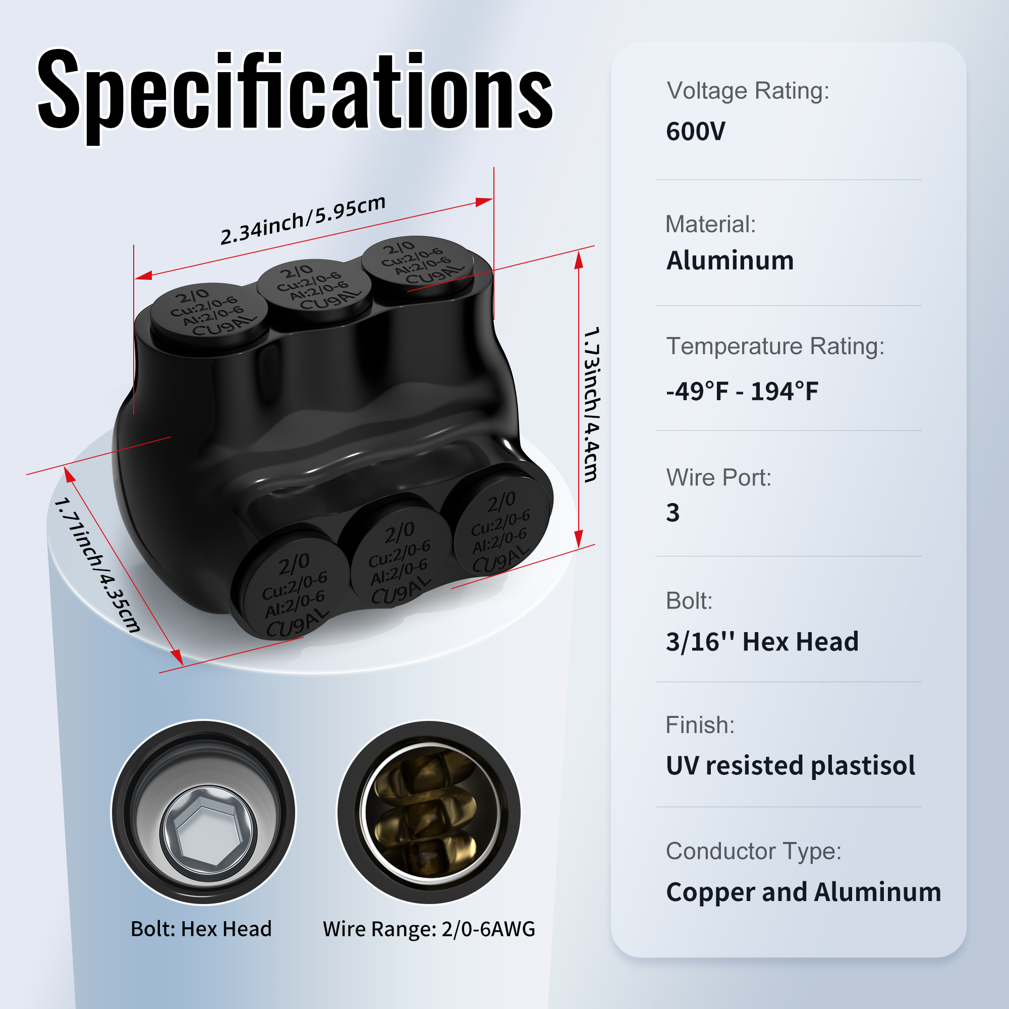 3-Port Insulated Multi-Tap Connector - Single-Sided Entry - 2/0 AWG - 6 AWG