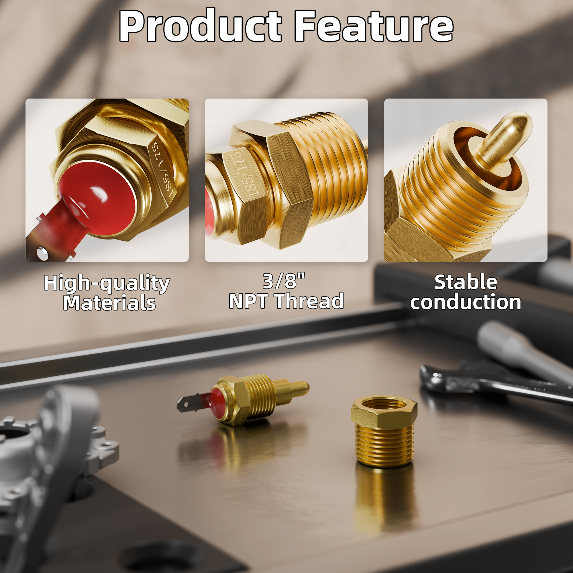 3/8" NPT Fan Thermostat Temperature Switch 185 ON / 175 OFF Engine ...