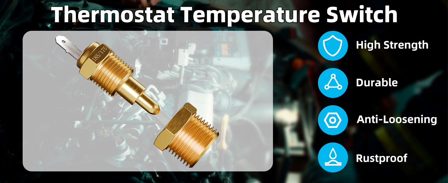 3/8" NPT Fan Thermostat Temperature Switch 185 ON / 175 OFF Engine ...