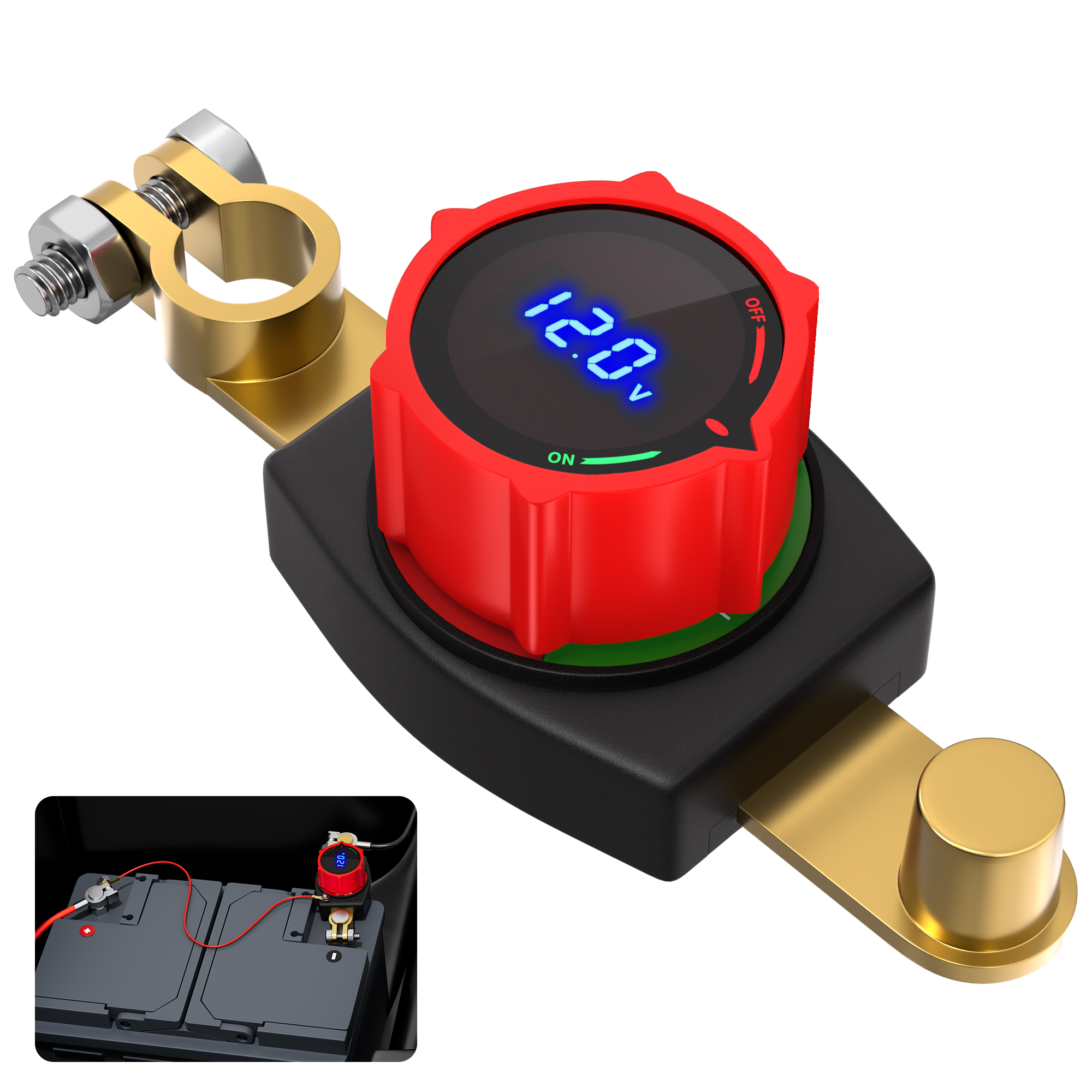 250A 5-60V DC Top Post Master Battery Disconnect Switch With Voltmeter ...