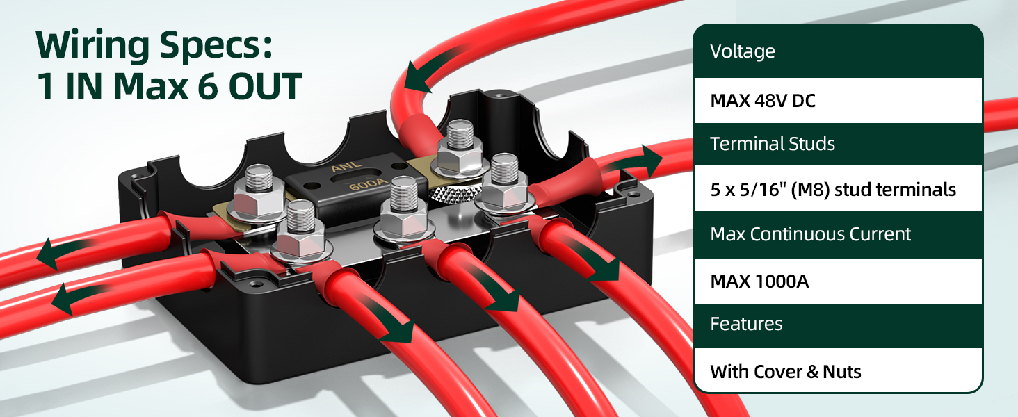 48V DC 1 In 6 Out ANL Fuse Block Kit Power Distribution With M8 Studs ...