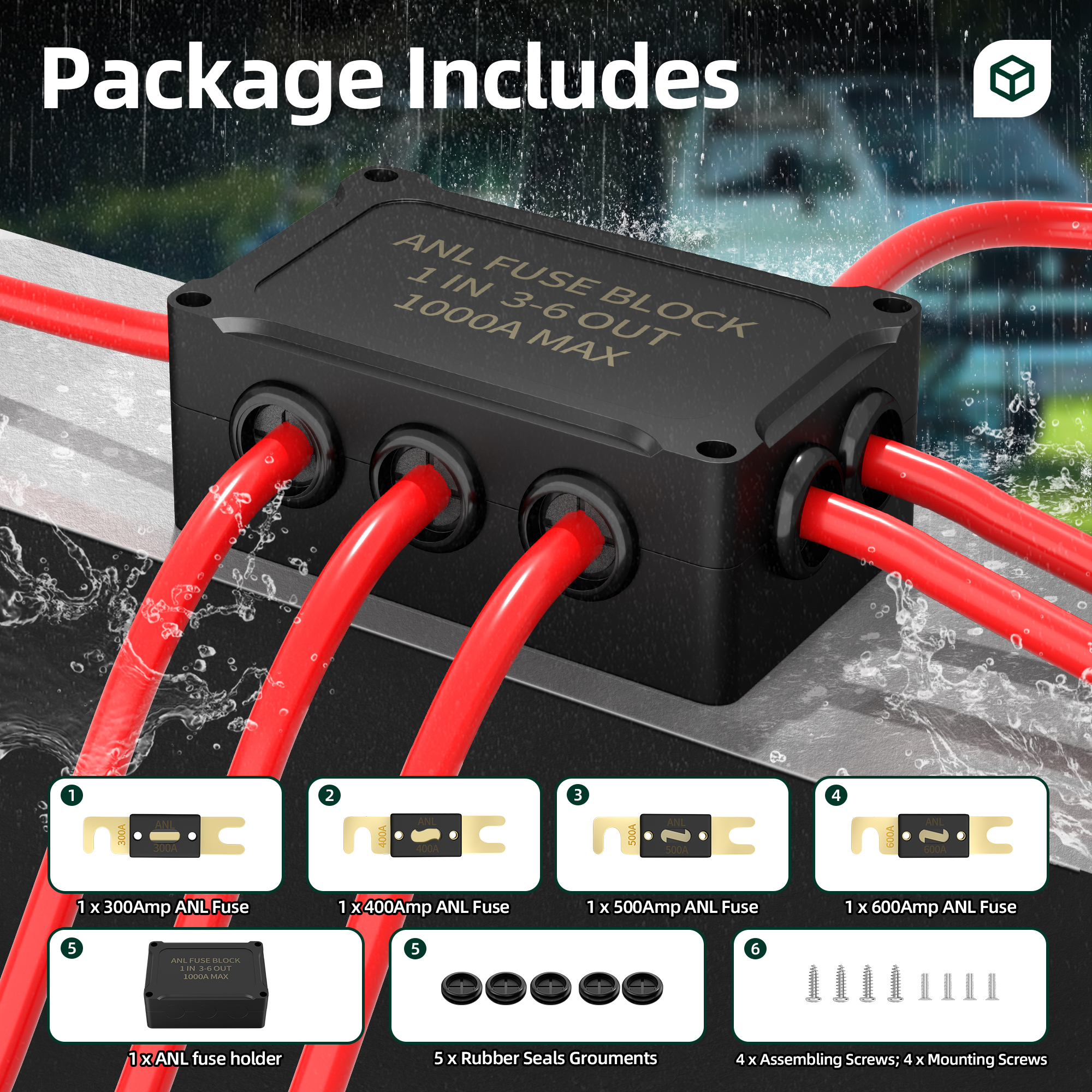 48V DC 1 In 6 Out ANL Fuse Block Kit Power Distribution With M8 Studs ...