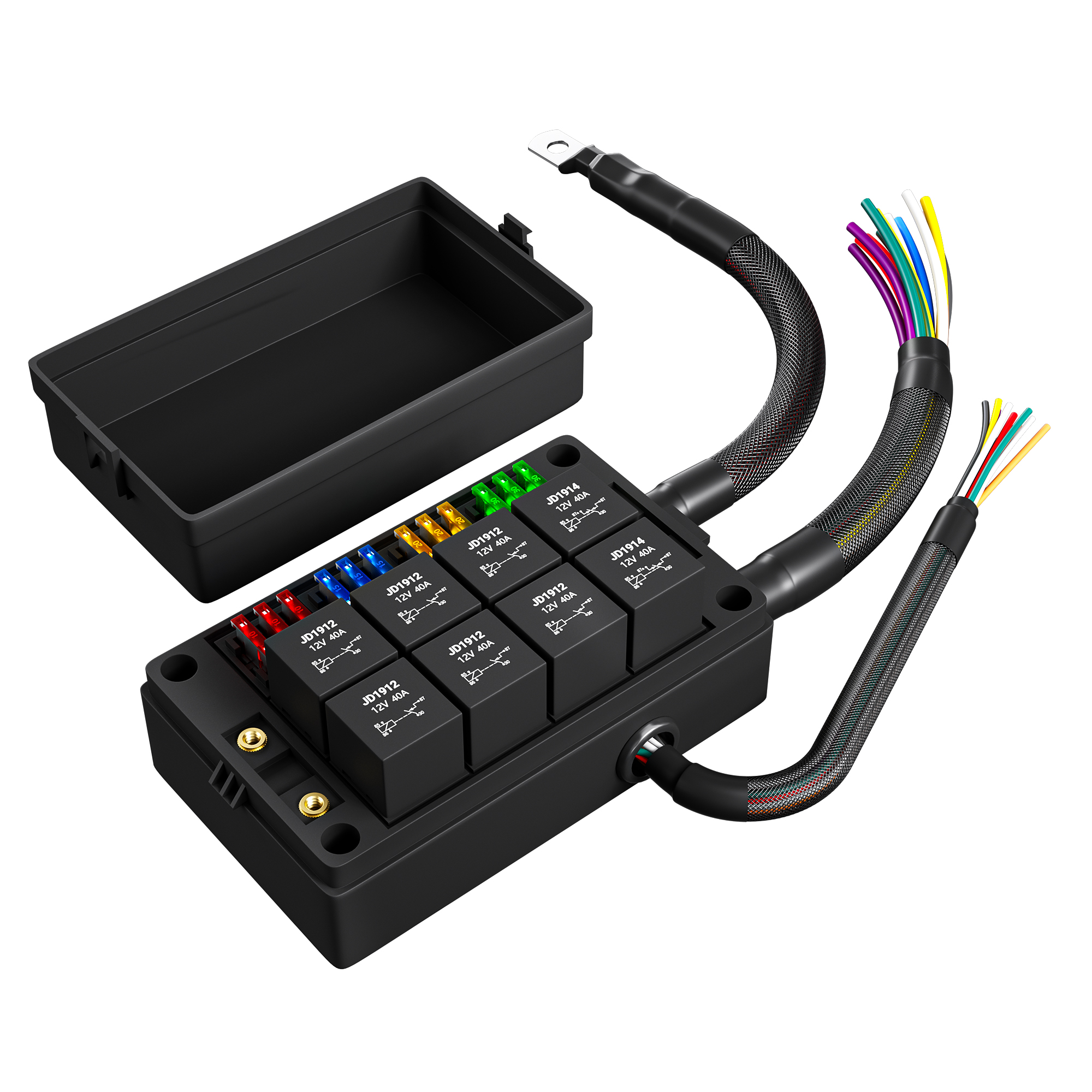 Automotive Pre-Wired Relay Box With 8 Relays And 12 Fuses For 12V Systems